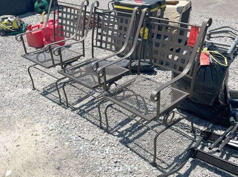 (3) Wrought iron spring rocker chairs, 20"W x 38"H each, good ...