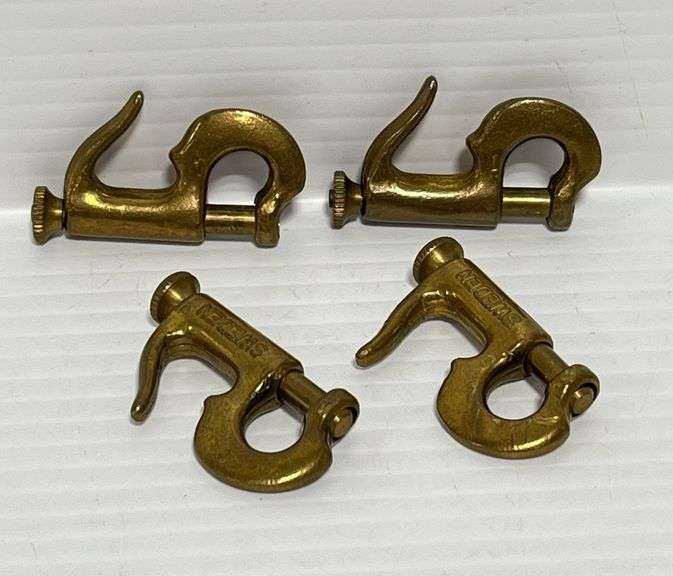 (4) Brass Sweden sailboat clamps, jib snap, Hanks open end, 1 3/4"L ...