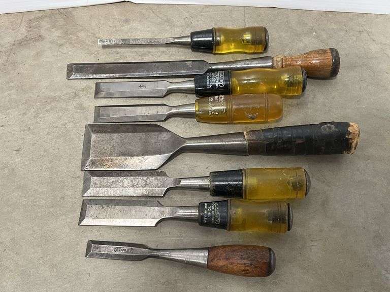 (8) Wood chisels, mostly Stanley, includes one very old Stanley ...