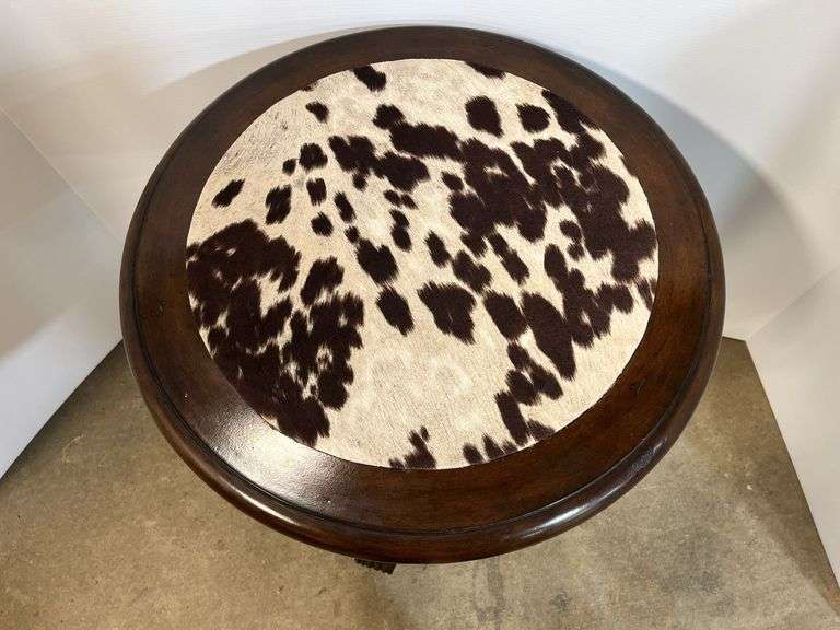 Western end table cow print top, 27 3/4"H - Albrecht Auction Service