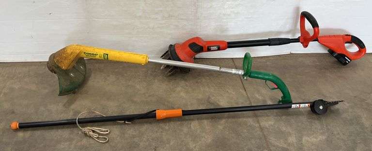 Fiskars pull cord tree trimmer; Black & Decker cordless garden tiller ...