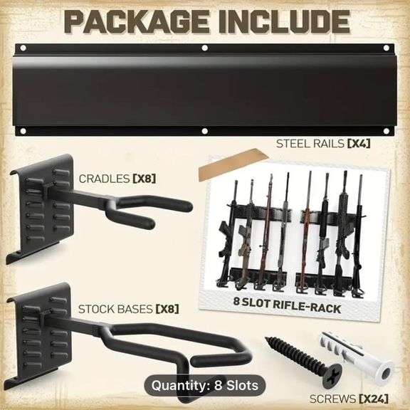 Adjustable 8-Slot steel gun rack for wall, heavy duty, new - Albrecht ...
