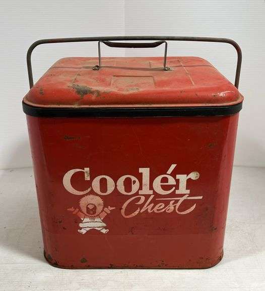Older cooler chester with a drain and bottle opener, 14"W x 11"D x 15"H ...