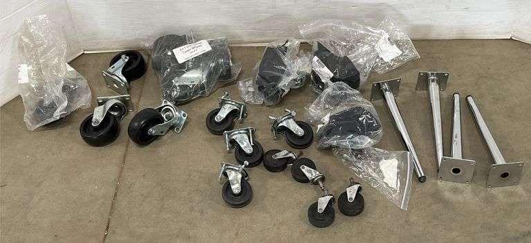 Set of (4) 12" Metal legs, good; (2) Sets of 4 1/4" casters; Set of 3 ...
