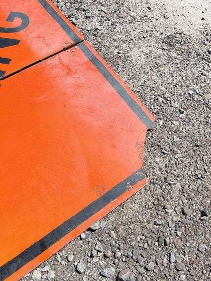 (2) "Men Working" signs with hinges for folding, some chipped edge and ...