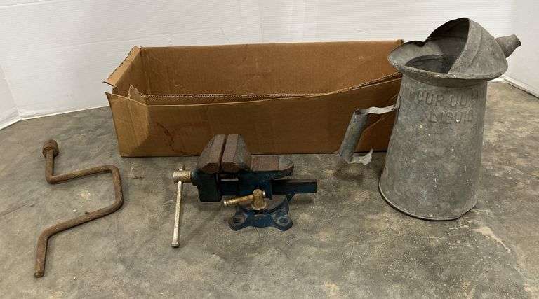 Antique barn find items, include: Galvanized 1-gallon oil pitcher ...