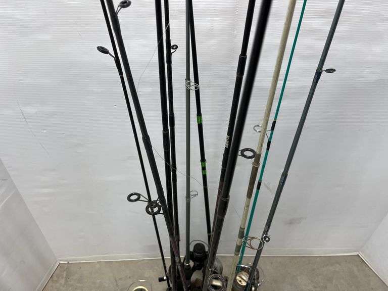 Fishing rod holder with (11) Spinning and casting fishing rods, holds ...