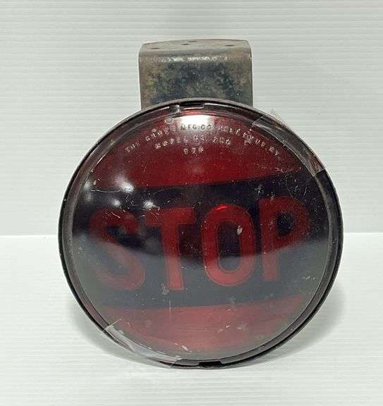 Antique stop light for vehicles, lights up "Stop", made by the Grote ...