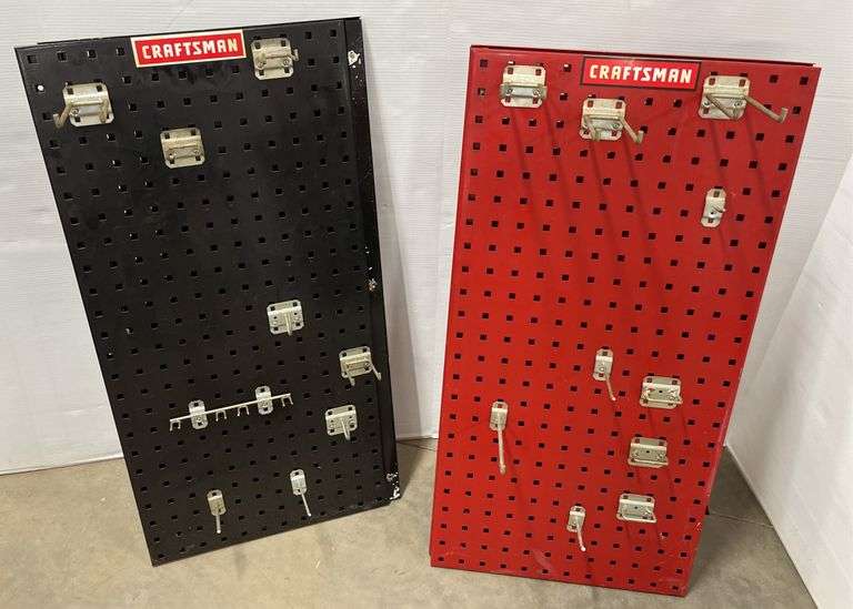 (4) Sections of Craftsman metal shop peg board organizers with hooks ...