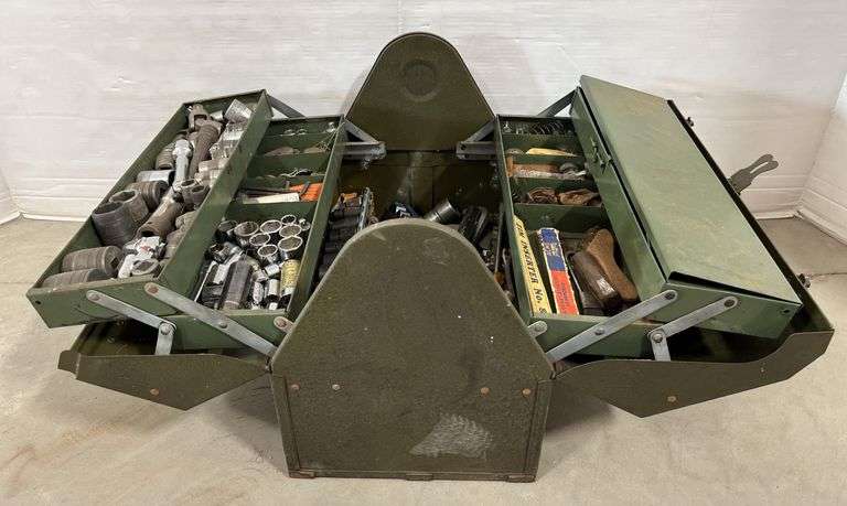 Older Simonsen tool box filled with sockets, SAE and metric, 1/2" drive ...