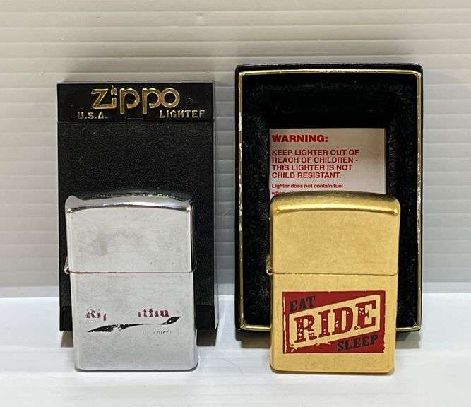 (2) Zippo lighters: 2004 unfired eat/ride/sleep lighter, and RIP ...
