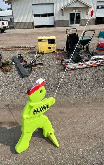 Plastic "Slow Down" man with reflector, 34"H, good - Albrecht Auction ...