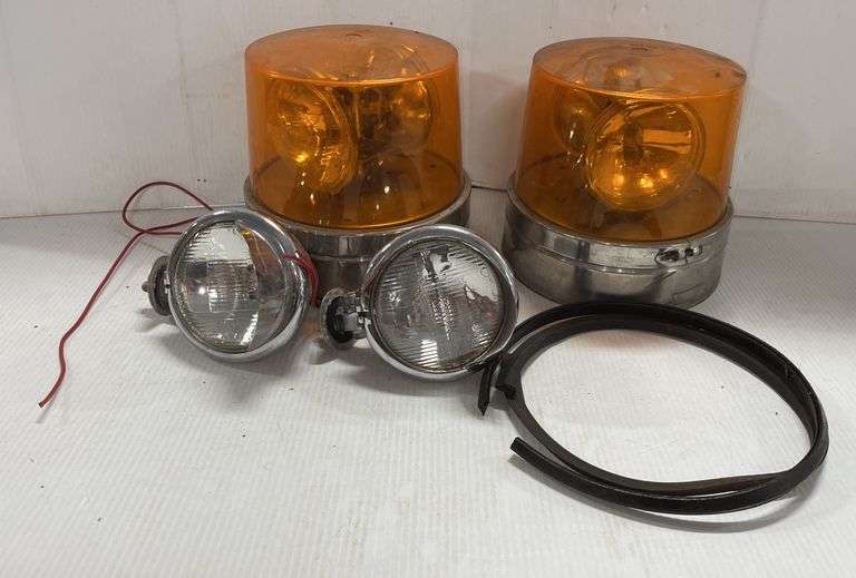 Pair of amber safety lights, and pair of chrome driver lights, 7 1/2 ...