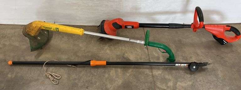 Fiskars pull cord tree trimmer; Black & Decker cordless garden tiller ...