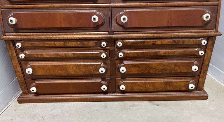 Store wood inventory chest, 33"W x 17"D x 28"H - Albrecht Auction Service