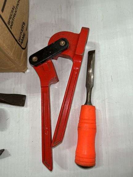 Assortment of tools, includes: Sledgehammer, vise grip, wiss cutter ...