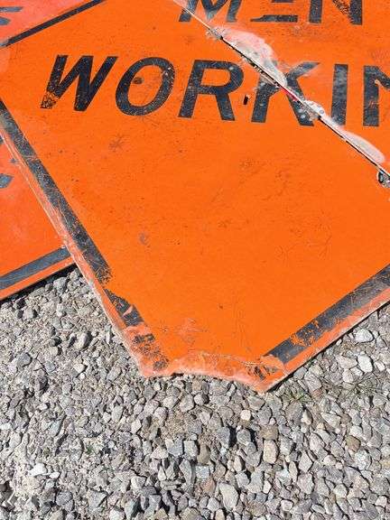 (2) "Men Working" signs with hinges for folding, some chipped edge and ...