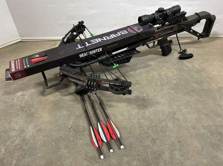 Crossbow with pack of bolts, and (3) Bolts in a quiver, 21"W x 35"L ...