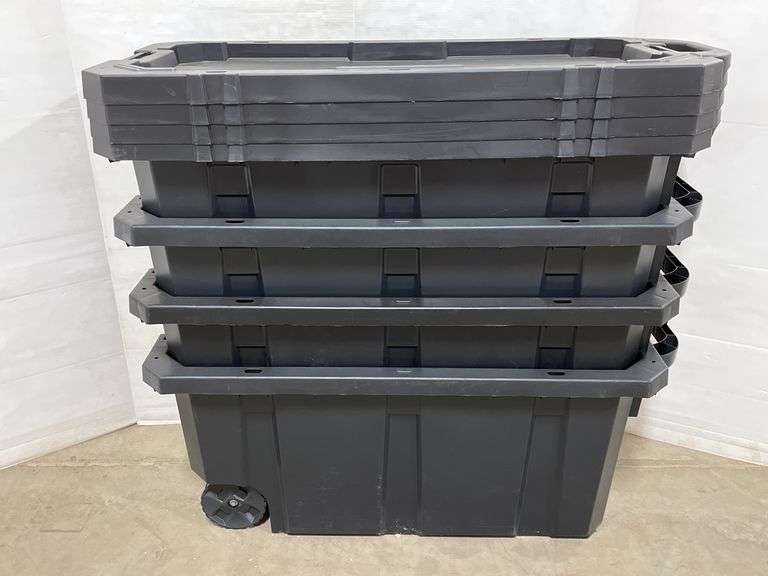 (4) Husky 45-Gallon latch and stack totes with wheels, good - Albrecht ...