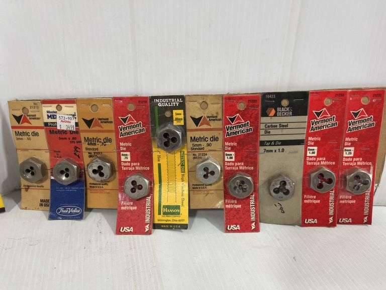 19-Piece Metric die set, 3mm-.50 to 12mm-1.75, most made in USA, new ...