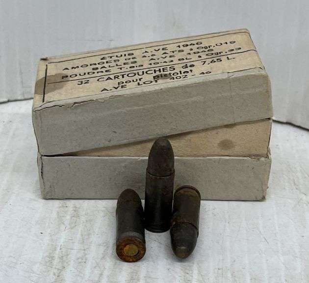 Rare Full Box of (32) Rounds of French Military 7.65 Long Pistol ...