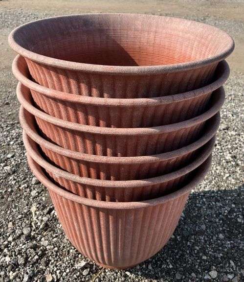 (6) Large flower pots with drain pans, 16"Dia x 14"H - Albrecht Auction ...