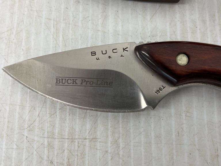 Buck Pro Line Skinning Knife No. 196 with Wood Handle and Sheath ...