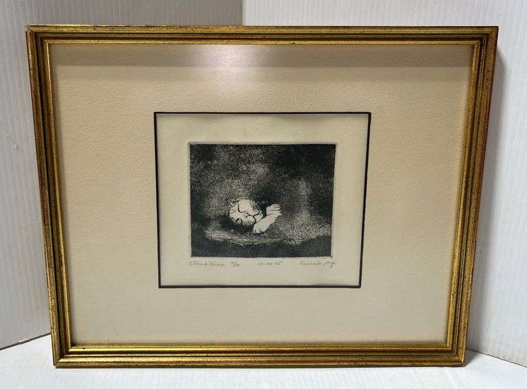 Numbered, signed, and dated 1965 "Cloud Nine" cat artwork by Currie, 13 ...