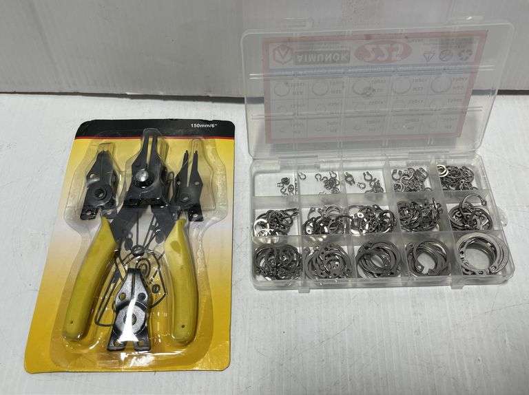 225-piece set of 4-in-1 snap ring pliers with external retaining rings ...