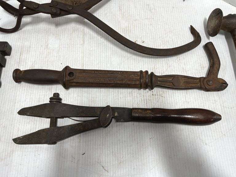 (6) Antique barn tools, up to 18 1/4"L - Albrecht Auction Service