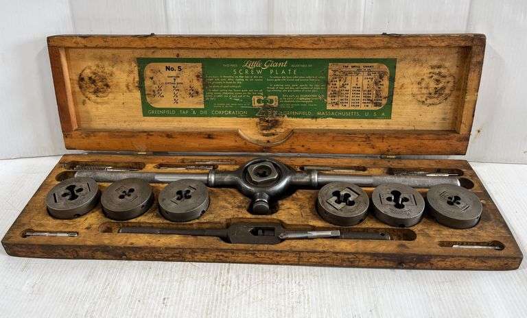 Little Giant tap and die set, includes: (7) Dies and (8) Taps, wood box ...