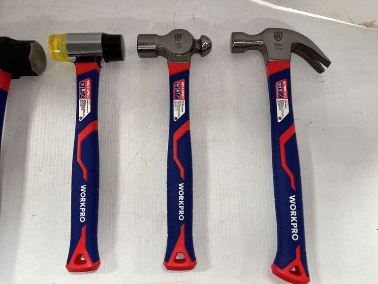 5-Piece WORKPRO hammer set, forged and polished steel heads, fiberglass handles, includes: 32 oz ...