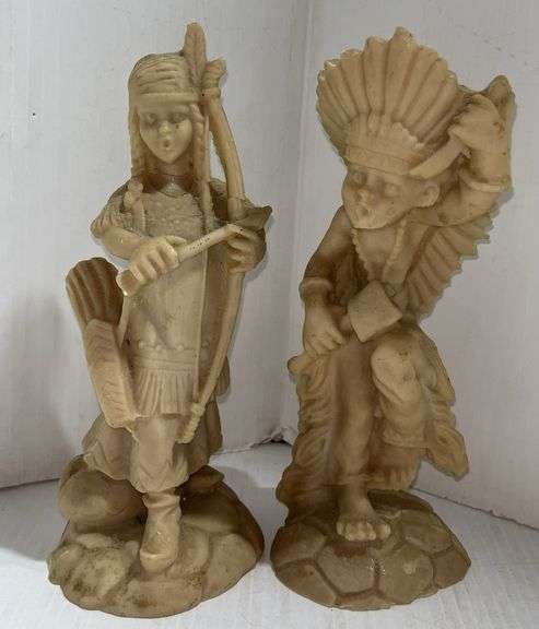 (2) Indian statues, possibly from the 1960s, man and woman, 8"H, good ...