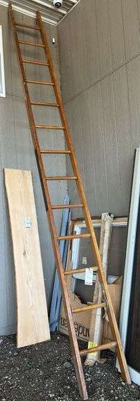 Wooden extension ladder section, 16"W x 14'L - Albrecht Auction Service