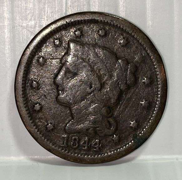 1844 US large cent, 181 years old, nice shape - Albrecht Auction Service