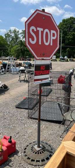 Stop sign, 24" x 87"H, with heavy metal base - Albrecht Auction Service