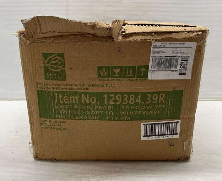 Gibson Homeware 39-piece white ceramic dinnerware set, box- 17 1/2" x ...