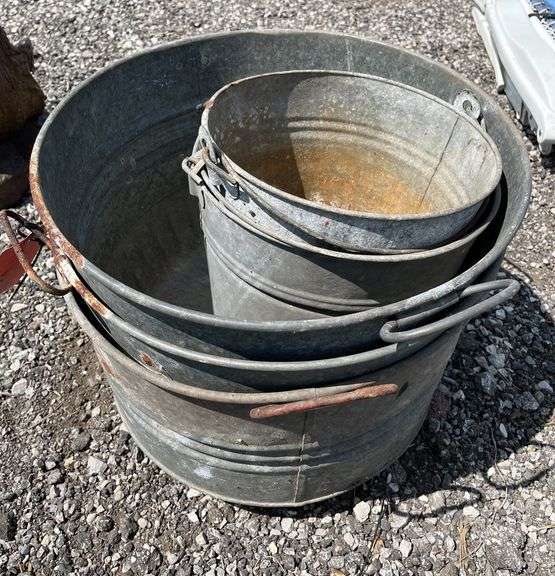 Galvanized tubs and buckets, includes: (3) Tubs, 17"Dia; (2) Buckets ...