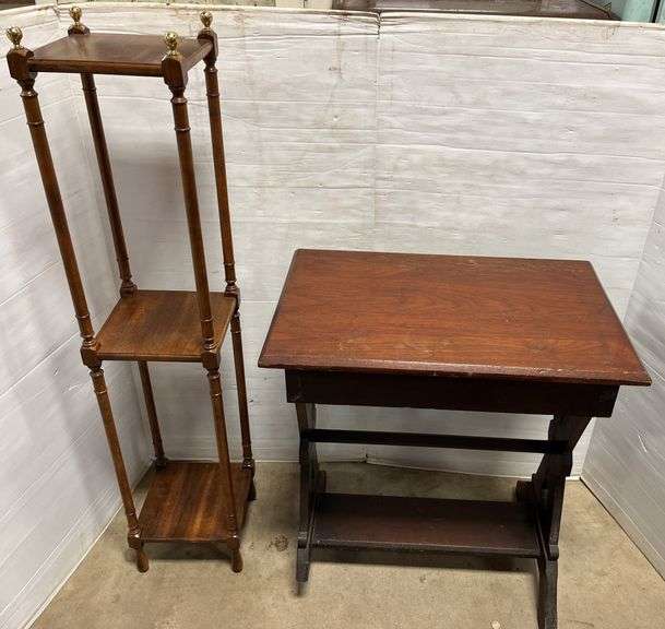 3-Tier shelf and small table, up to 48"H, table leg is broken, has ...