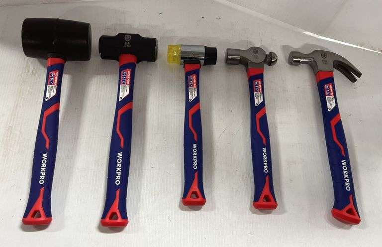 5-Piece WORKPRO hammer set, forged and polished steel heads, fiberglass ...
