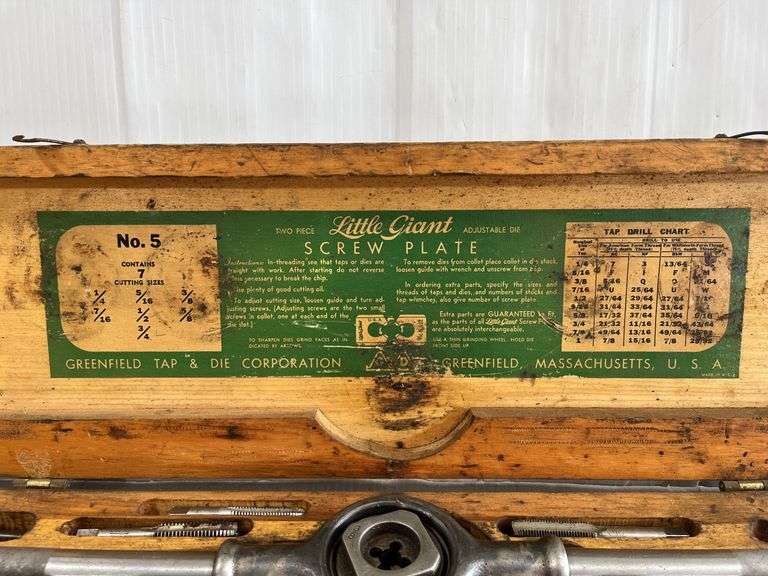 Little Giant tap and die set, includes: (7) Dies and (8) Taps, wood box ...