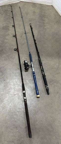 (3) Heavy rods, and (1) With reel, good - Albrecht Auction Service