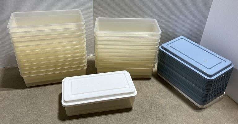 (23) Clear heavy duty stackable shoe box size storage totes with lids ...