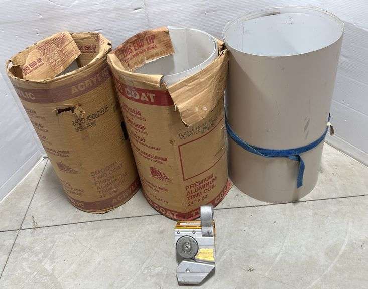 (3) Partial rolls of coil and (1) Hand coil cutoff tool, 24"W, good ...