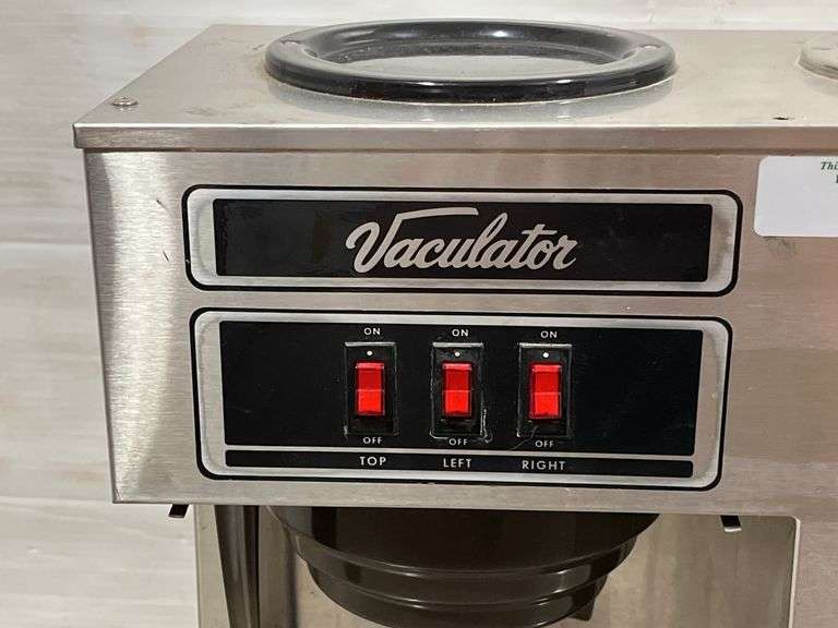 Commercial two-burner coffee pot, Vaculator brand with warmer on top ...