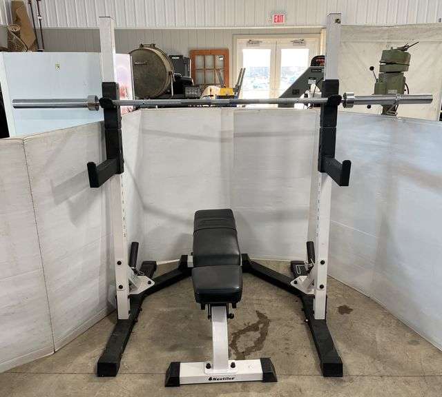 Nautilus weight bench, power rack, and bar, 87"W x 76"D x 69"H, very ...