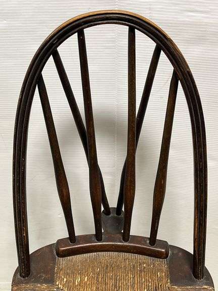 Antique wood and rope bottom spindle back chair, 17"W x 17" seat ...
