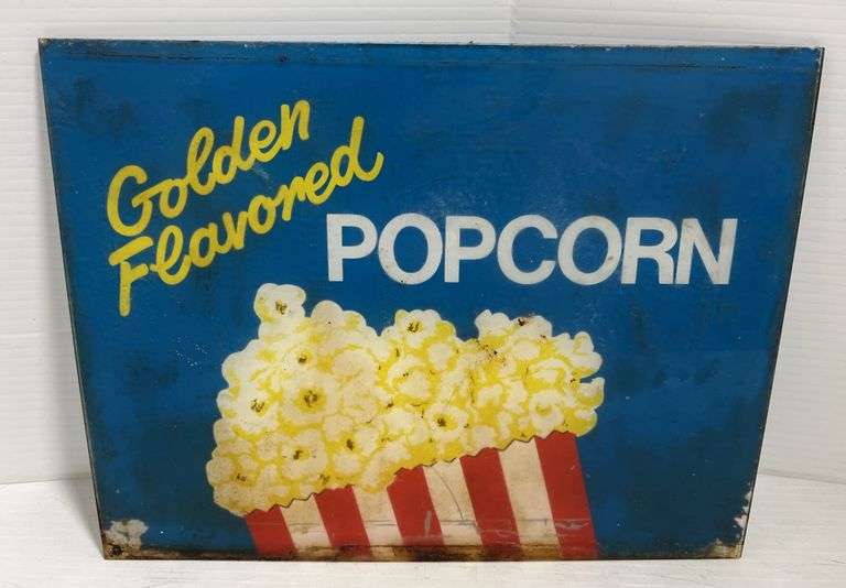 Popcorn sign from when the Metro Skate in Bay City closed, metal, 11"W ...