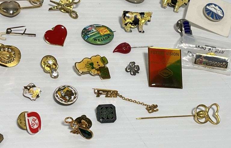 Older pins, some handmade, some marked, assorted styles and varieties ...