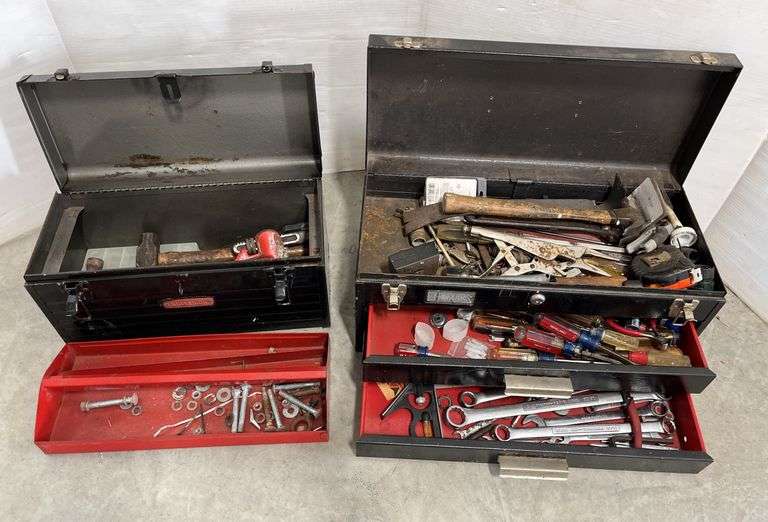 (2) Tool boxes filled with assorted tools, 18"W and 22"W - Albrecht Auction Service